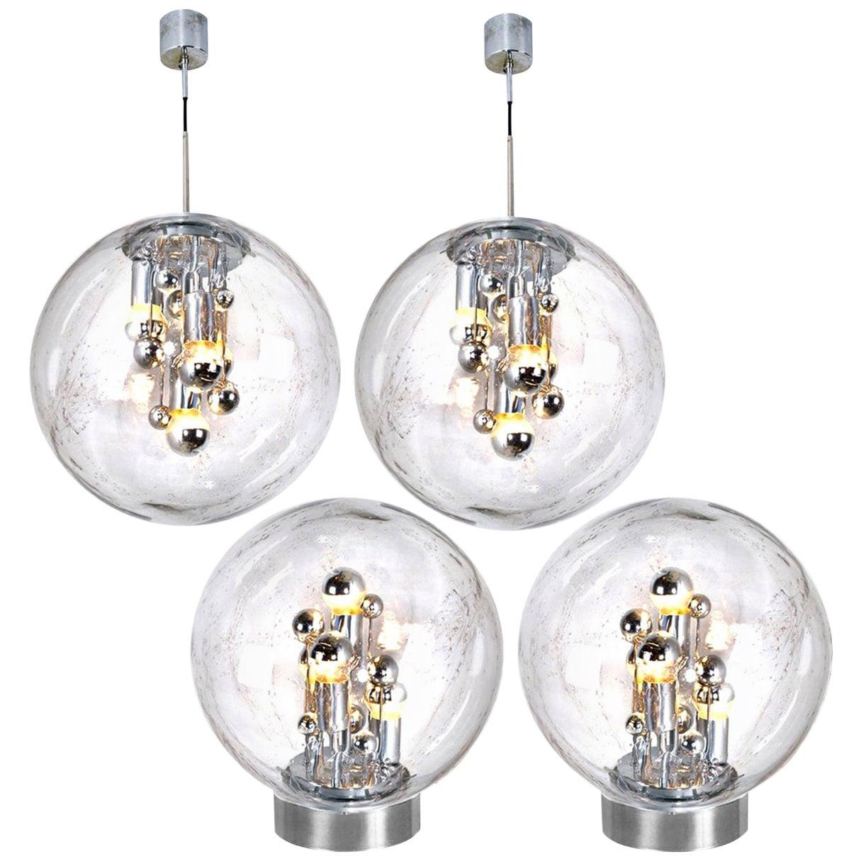 Set of Four Space Age Light Fixtures Doria, Two Pendant and Two Wall ...