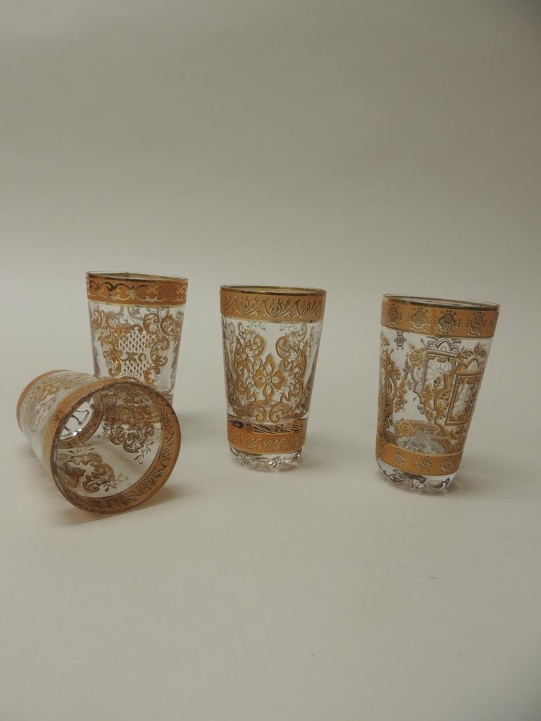 Set of Four Spanish Handblown Gold Painted Tea Glasses For Sale at 1stdibs