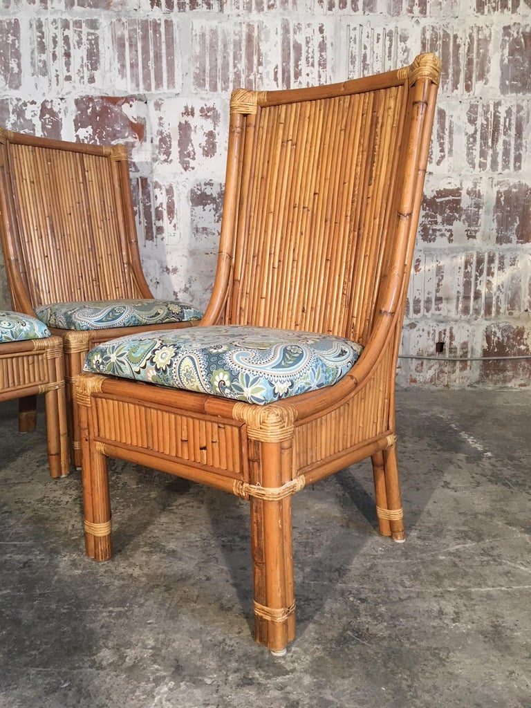 Set of Four Split Reed Rattan High Back Dining Chairs For Sale at 1stDibs