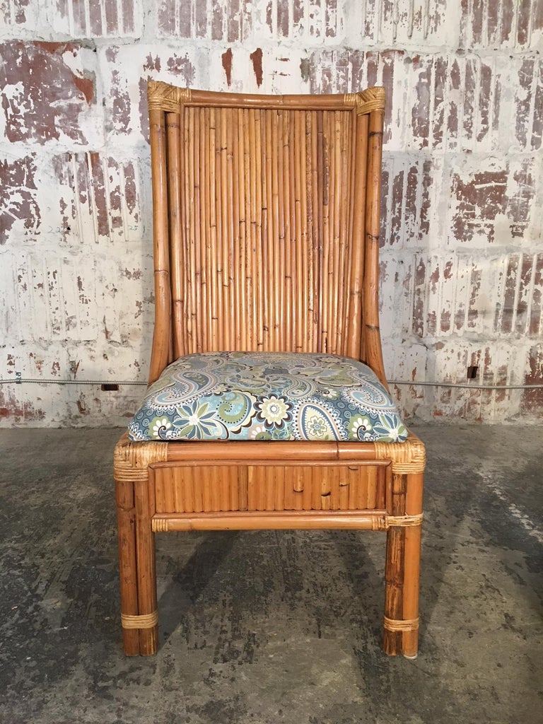 Set of Four Split Reed Rattan High Back Dining Chairs For Sale at 1stDibs