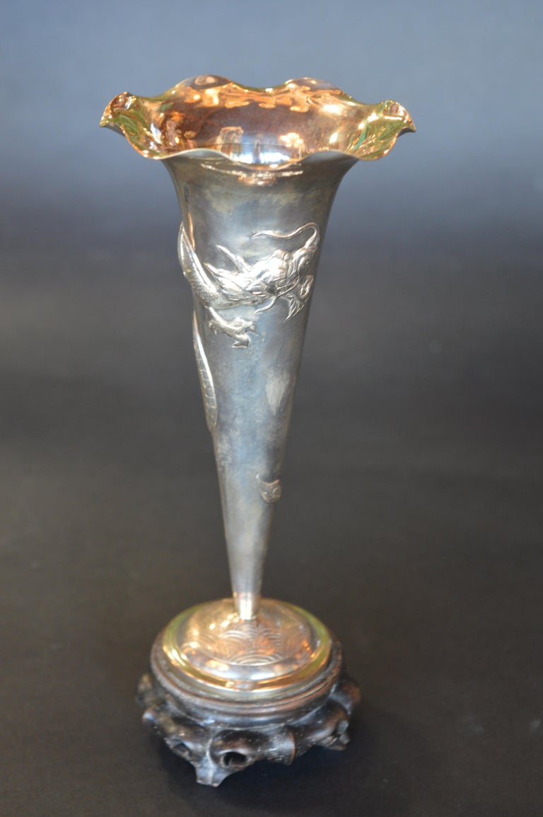 Set of Four Sterling Silver Chinese Vases For Sale at 1stDibs