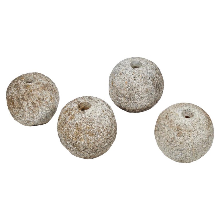 Set of Four Primitive Carved Stone Balls at 1stDibs