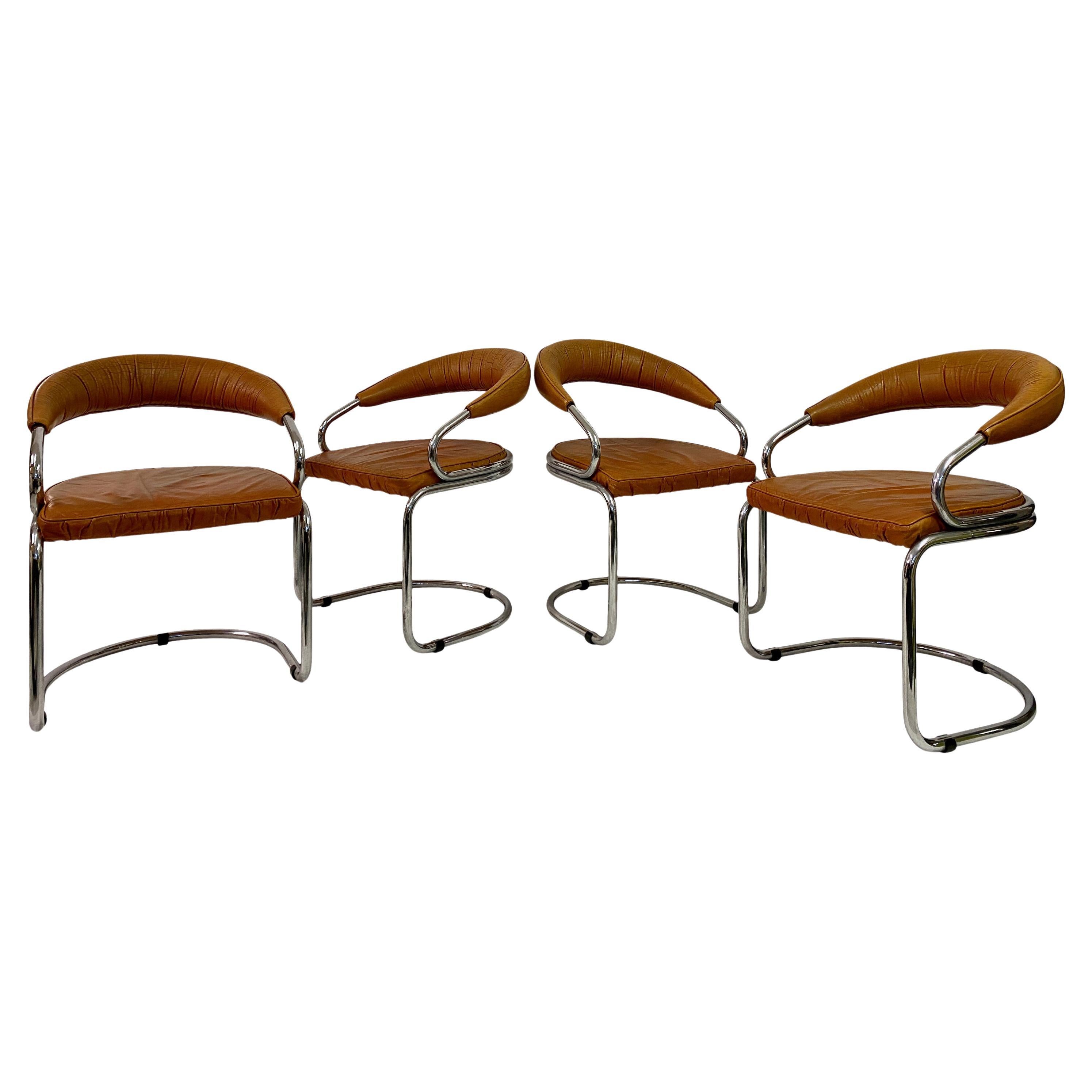 Giotto Stoppino Set of Four Dining Chairs Model ‘Jot’ in Cognac Leather ...