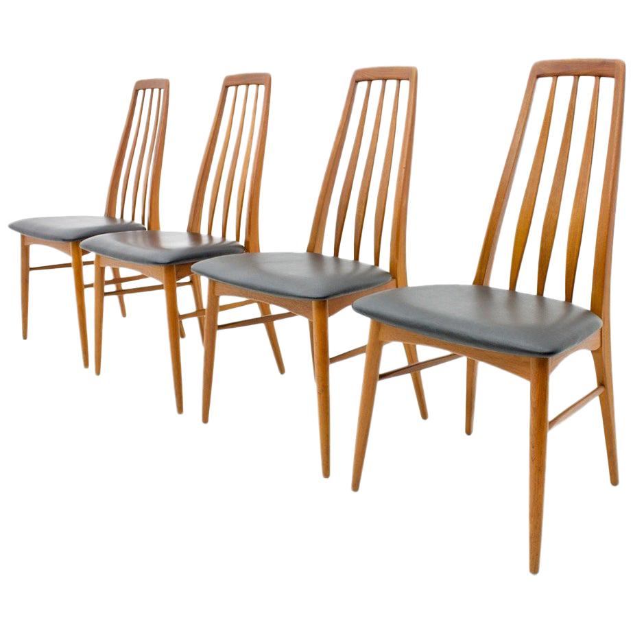 Set of Four Teak and Leather Dining Chairs Eva by Niels Koefoed ...