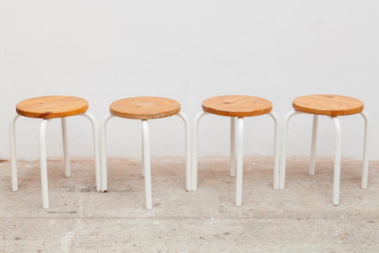 Set of Four Tubax Stacking Stools with Pine Seats, 1950s at 1stDibs ...
