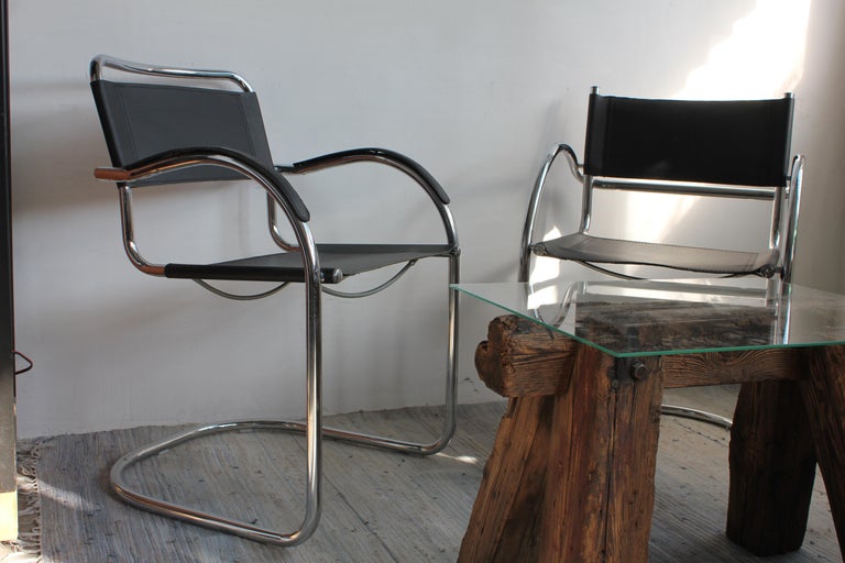 Set Of Four Tubular Steel And Leather Dining Chairs By Matteo Grassi Bauhaus For Sale At 1stdibs