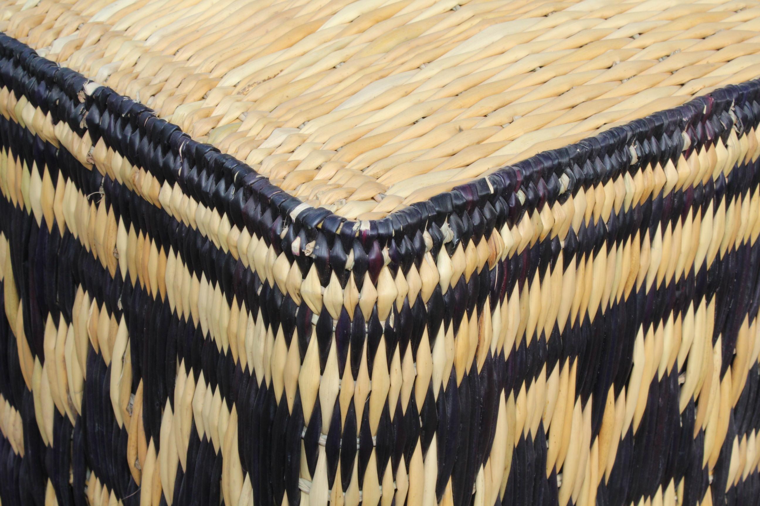 Set of Four, Two-Color Wicker Hand-Sewn Puffs at 1stDibs | wicker puff