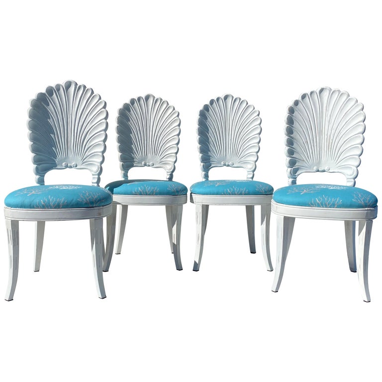 Set of Four Venetian Grotto Style Shell Back Chairs at 1stDibs