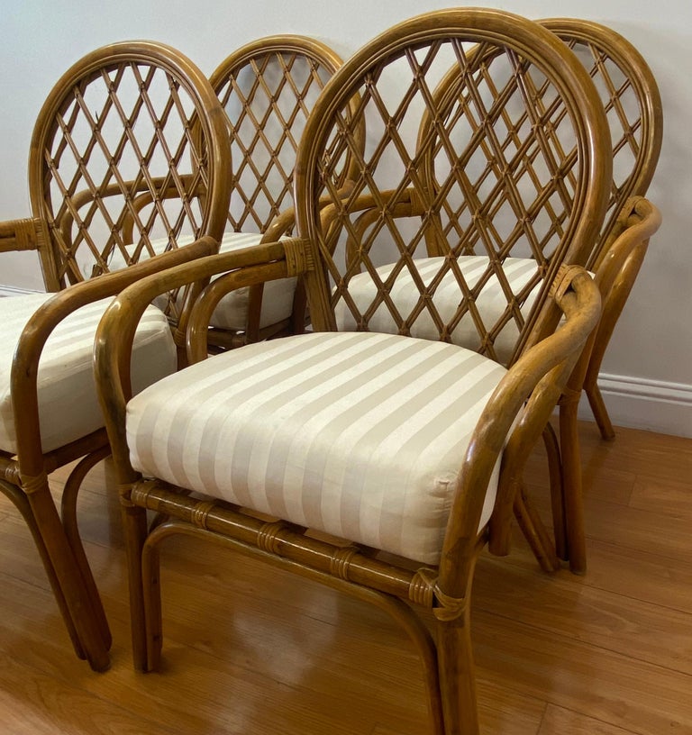 Set of Four Vintage Bamboo Framed Chairs For Sale at 1stDibs