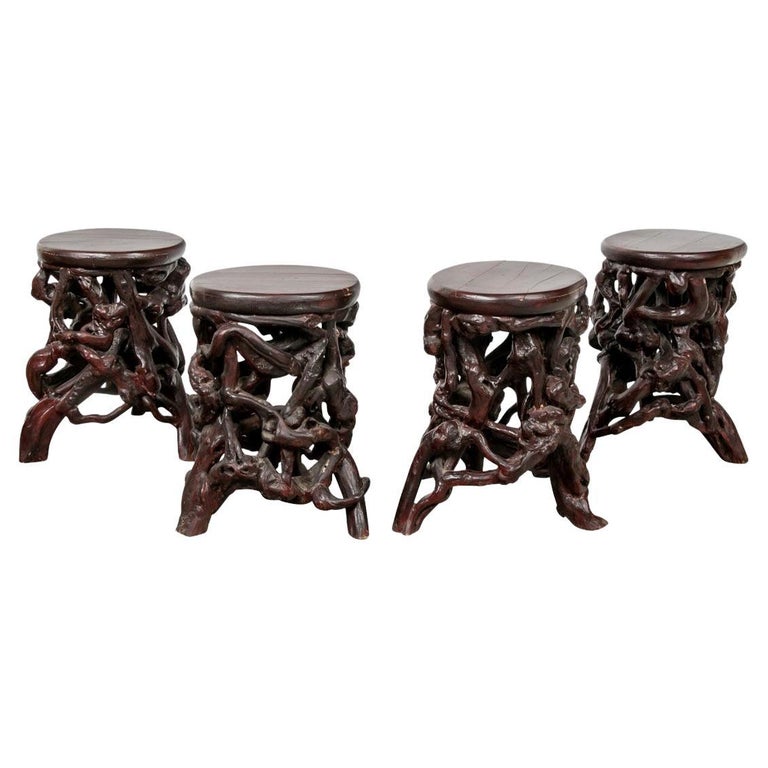 Set of Four Vintage Chinese Root Stools at 1stDibs