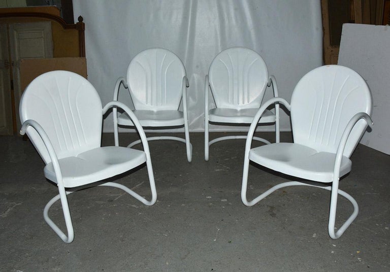 Set of Four Vintage Clam Shell Metal Spring Armchairs For Sale at ...