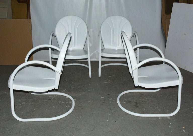Set of Four Vintage Clam Shell Metal Spring Armchairs For Sale at ...