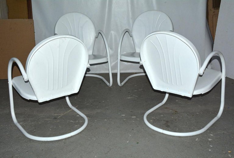 Set of Four Vintage Clam Shell Metal Spring Armchairs For Sale at ...