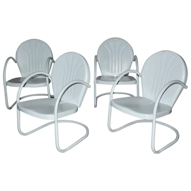 Set of Four Vintage Clam Shell Metal Spring Armchairs For Sale at ...