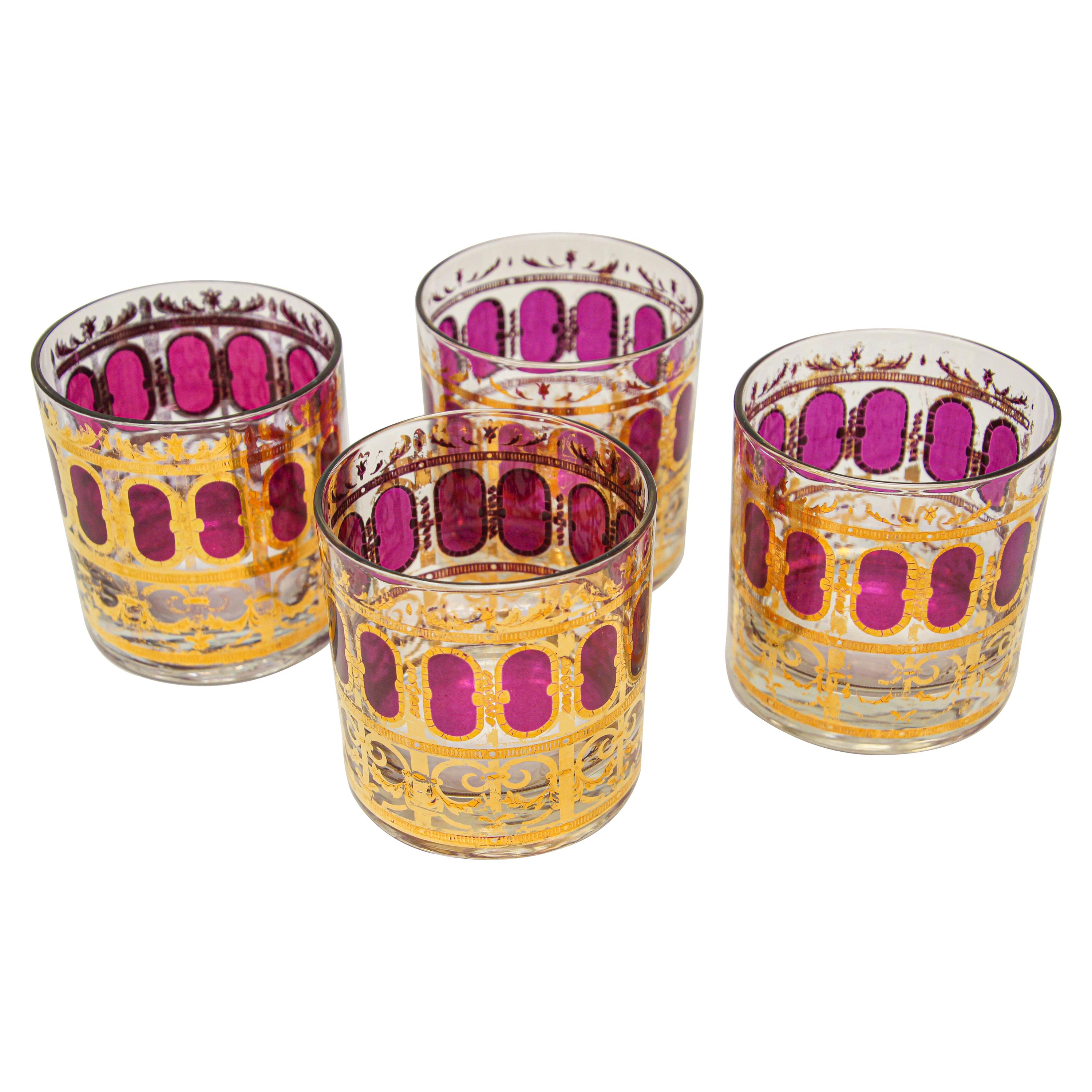 Vintage Set of Culver Glasses with 22-Karat Gold Amethyst Moorish ...