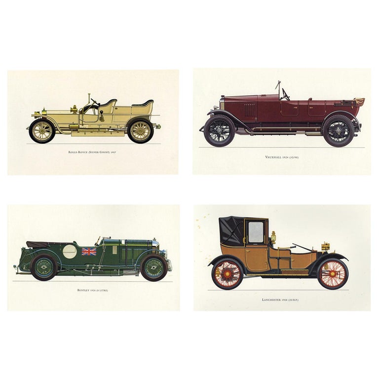 Set of Four Vintage English British Cars Framed Color Lithographs ...