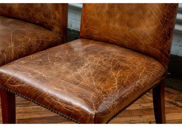 Set of Four Vintage Leather Dining Chairs For Sale at 1stDibs