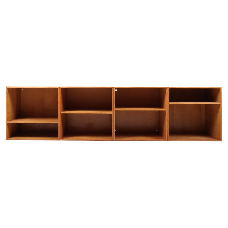 Set of Four Wall-Mounted Bookcases in Solid Oak, Made in Denmark 1960s ...
