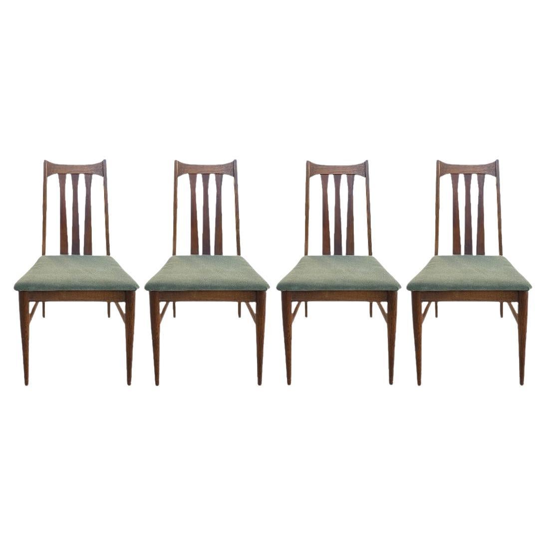 Set of Four Solid Afrormosia Dining Chairs with Blue Wool Upholstery ...