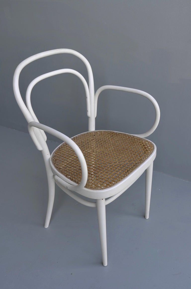 Set of Four White Thonet nr. 14 Armchairs with Wicker Seats, Vienna ...