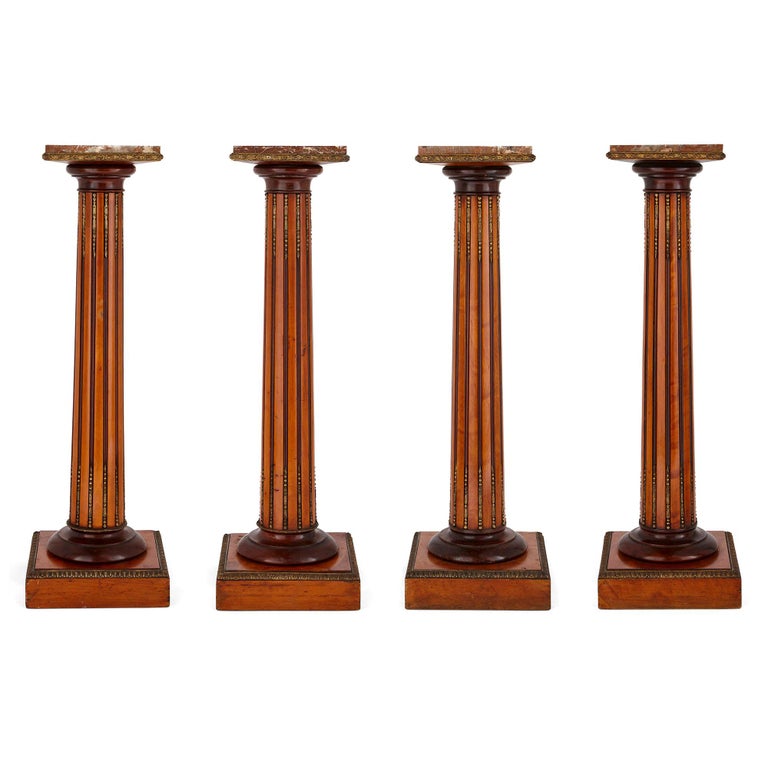 Set of Four Wood, Marble, and Gilt Bronze Columns For Sale at 1stDibs