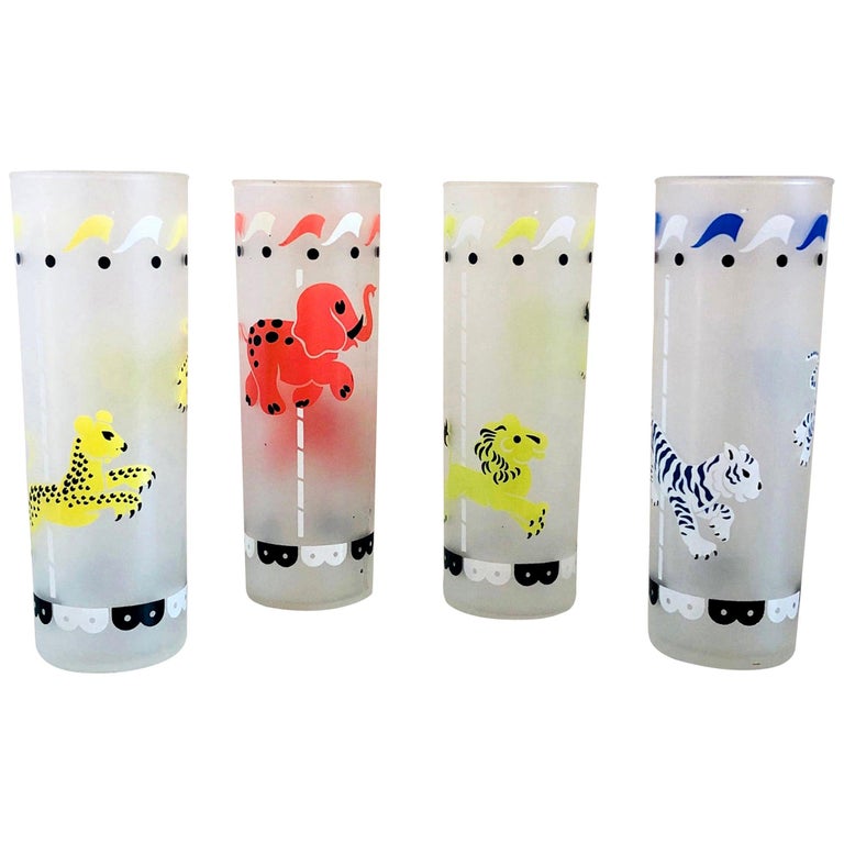 Set of Four Yellow, Blue, Black and White Frosted Zombie Carousel ...