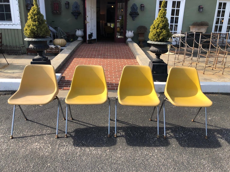 Set of Three Yellow Jon Stewart Stackable Shell Chairs For Sale at 1stdibs