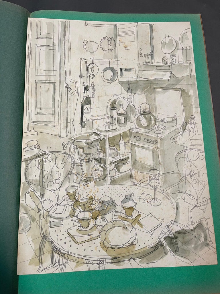 Set of Fourteen 1970s Modern Colored Drawing For Sale at 1stDibs