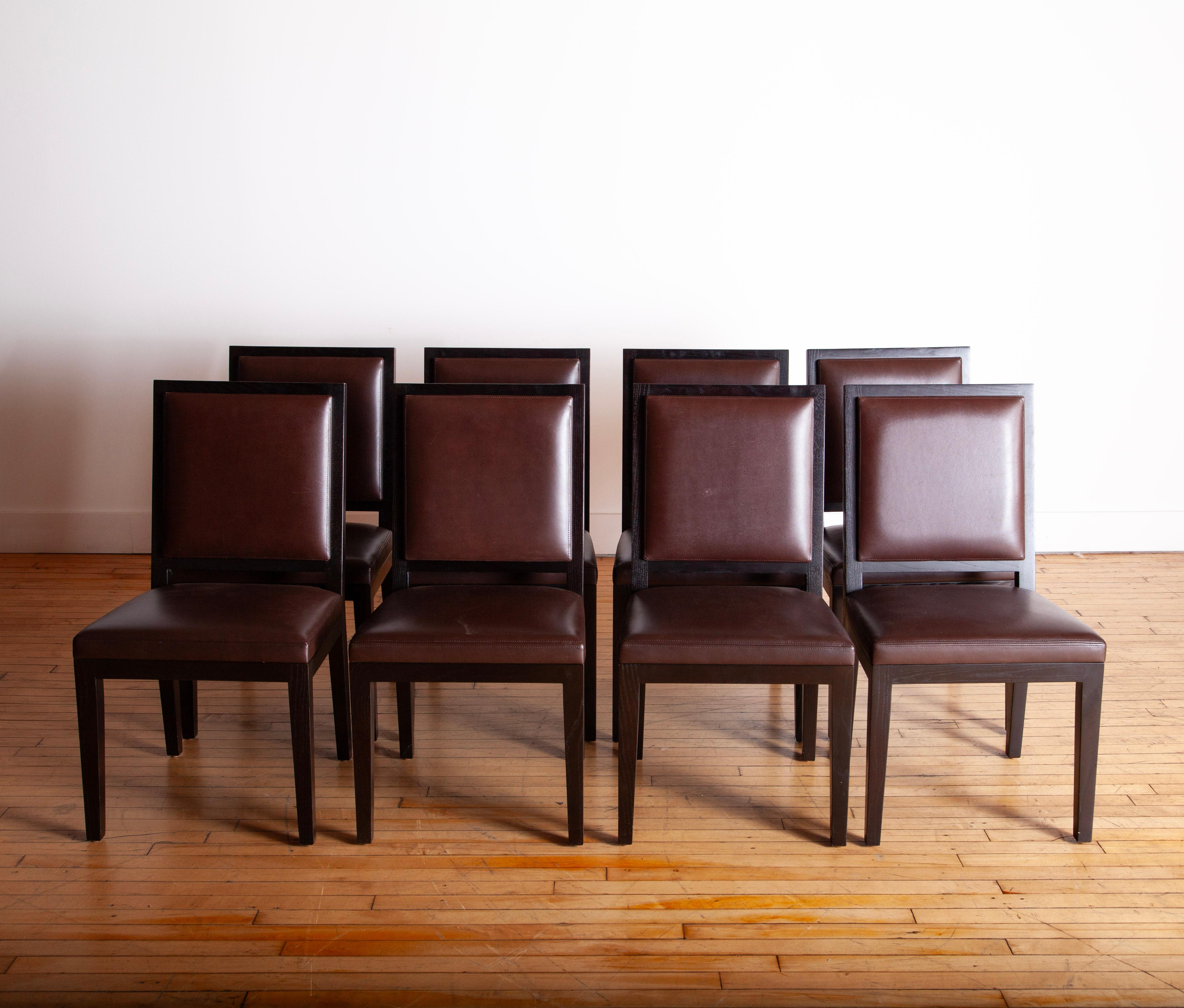 Christian Liaigre Louis XVI Dining Chairs in Dark Brown Leather For ...