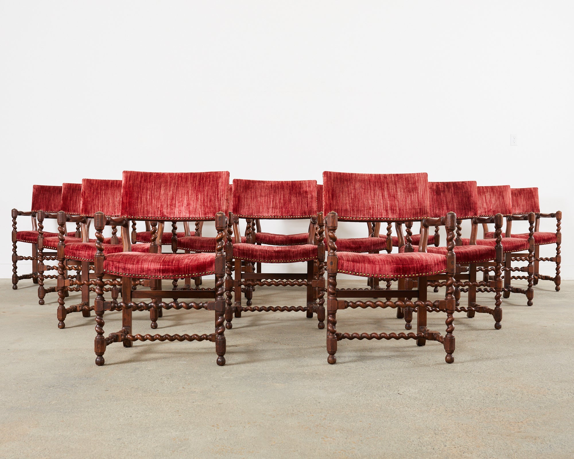 Set of Fourteen English Baroque Style Walnut Barley Twist Dining Chairs ...