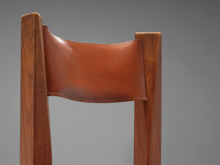 Set of French Dining Chairs in Cognac Leather at 1stDibs