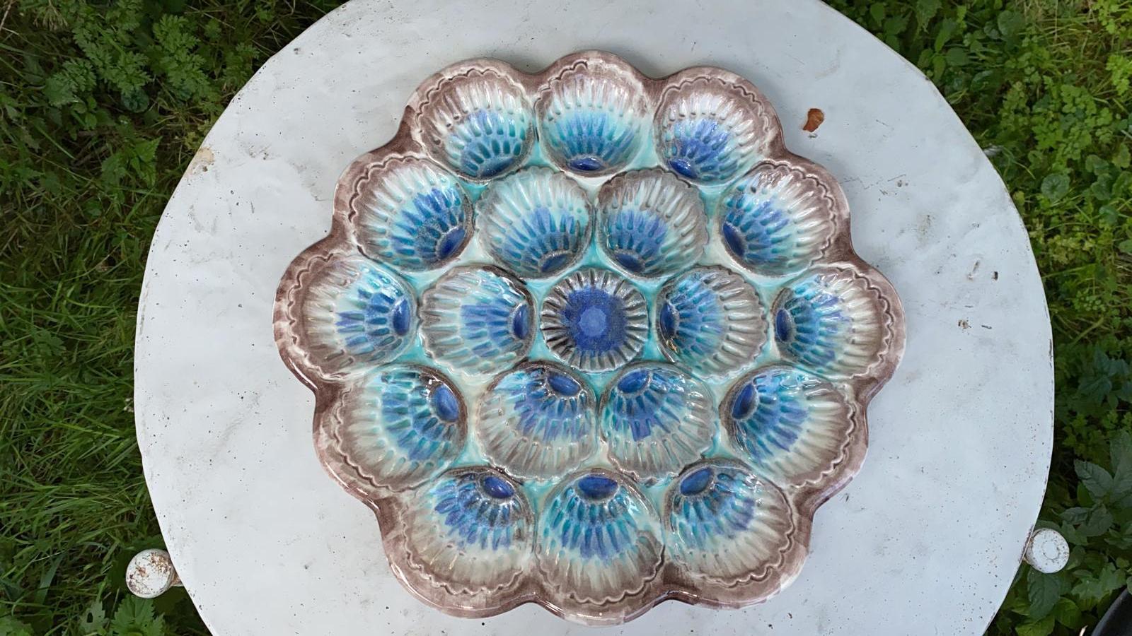Set of French Majolica Oyster Plates and Platter Marcel Guillot, circa ...