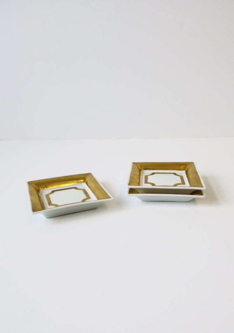 French White and Gold Porcelain Jewelry Dishes Regency Style, Set of 3 ...
