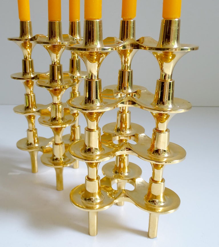 Set of 8 1960s Modular Gilded Candlestick by Ceasar Stoffi , BMF For ...