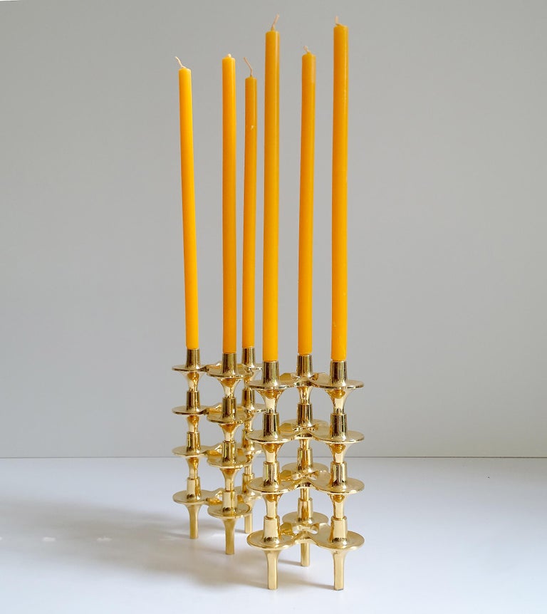 Set of 8 1960s Modular Gilded Candlestick by Ceasar Stoffi , BMF For ...