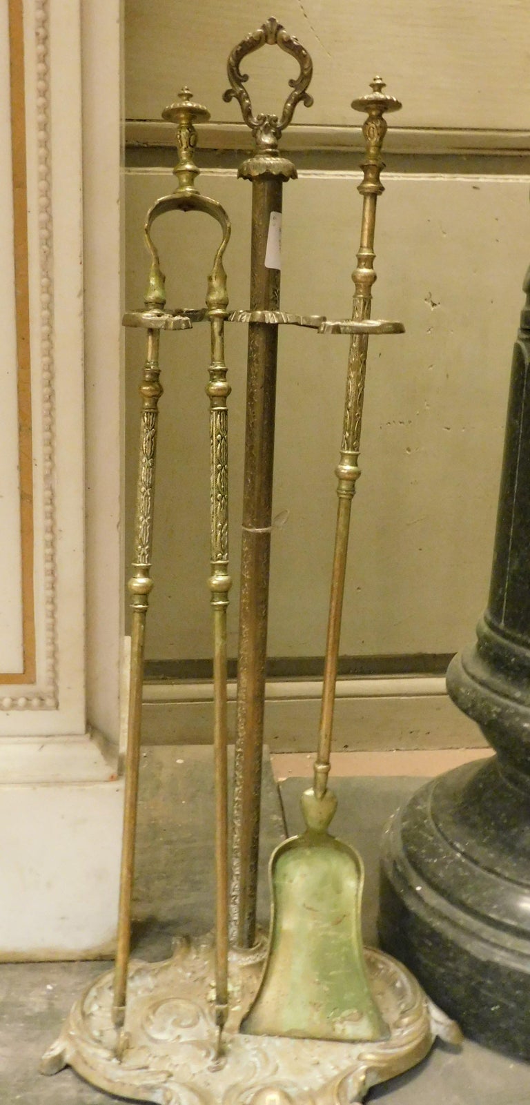 Set of Gilt Bronze Fireplace Tools, Tweezers and Shovel, 19th Century ...