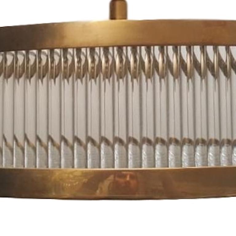 Set of Gilt Bronze Glass Rod Pendant Fixtures For Sale at 1stDibs