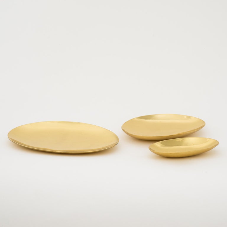 Set of 3 Handmade Cast Polished Brass Decorative Plates For Sale at 1stDibs