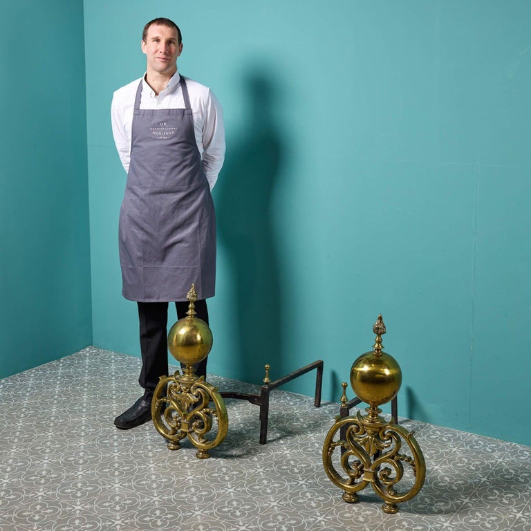 Set of Large Baroque Style Cast Brass Andirons For Sale at 1stDibs