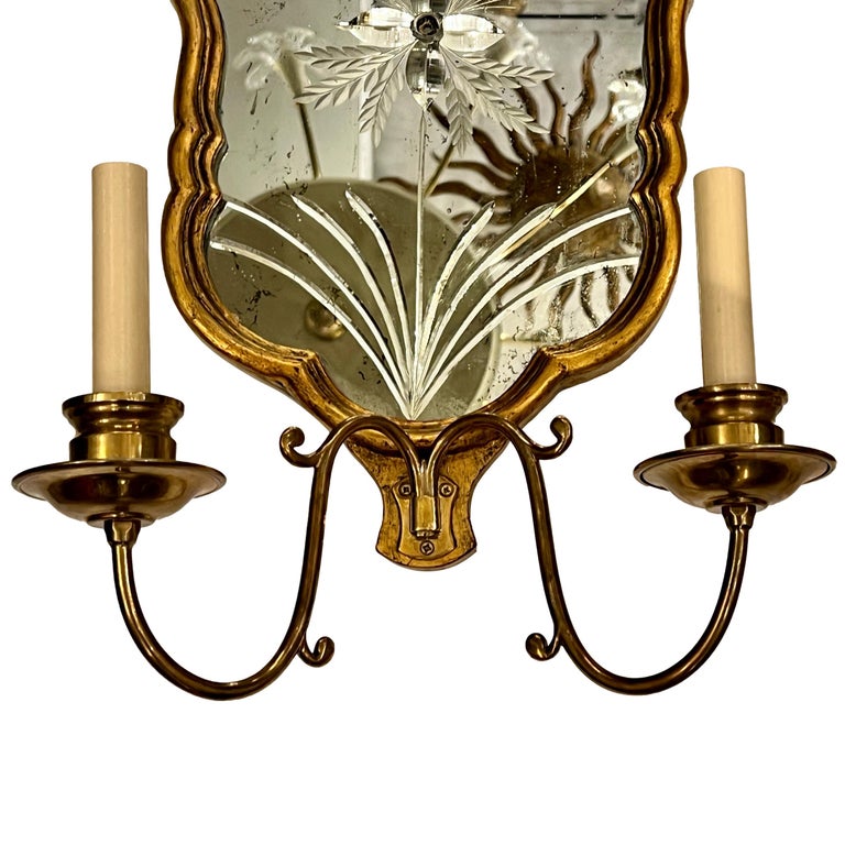 Set of Large Etched Mirrored Sconces, Sold Per Pair For Sale at 1stDibs