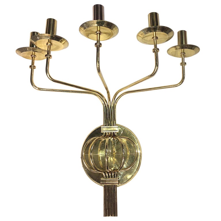 Set of Large Moderne Style 5-Arm Sconces For Sale at 1stDibs