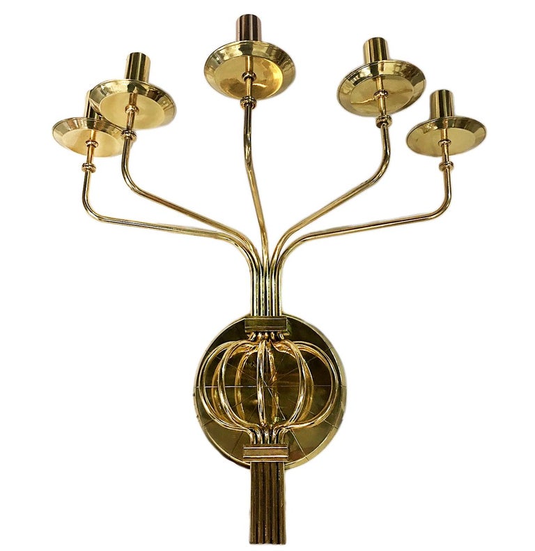 Set of Large Moderne Style 5-Arm Sconces For Sale at 1stDibs
