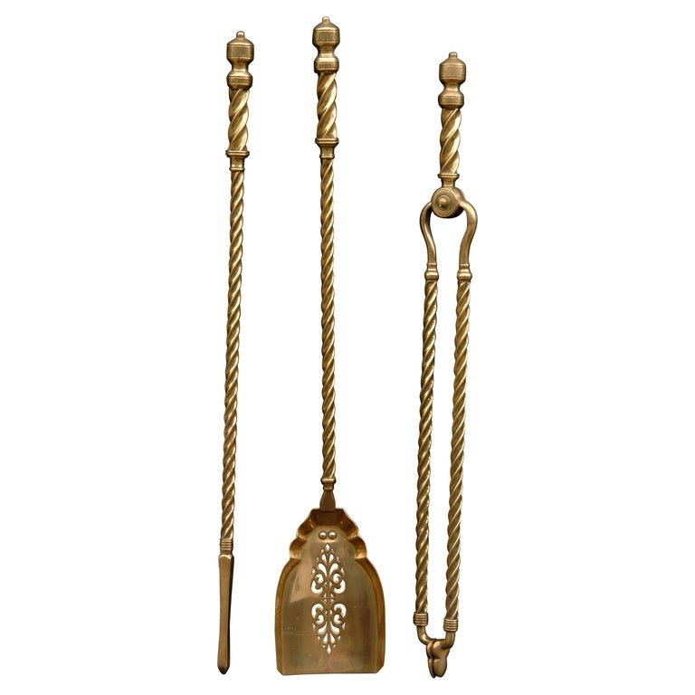 Set of Late Victorian Brass Firetools For Sale at 1stDibs