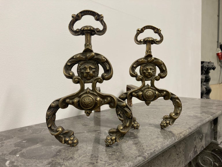 Set of Lion Andirons For Sale at 1stDibs