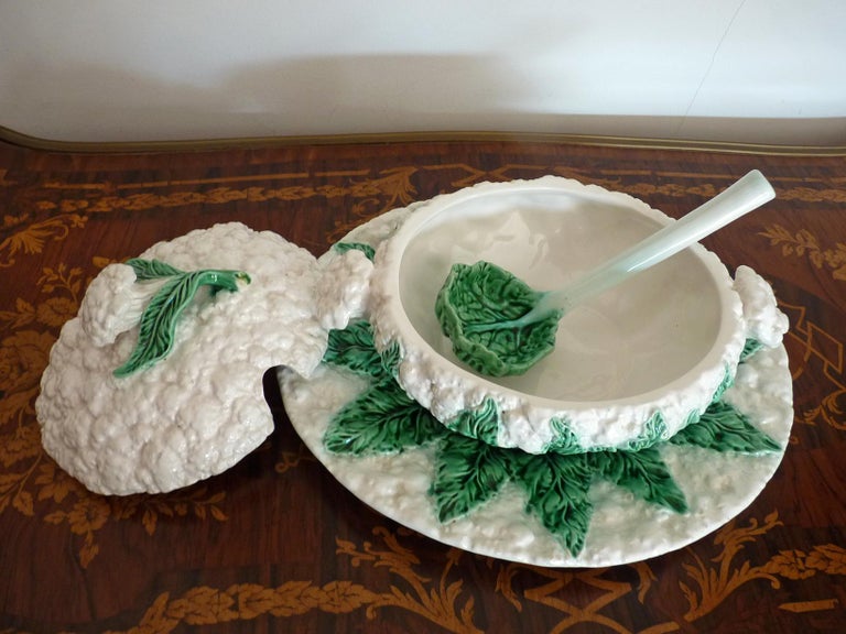 Set of Majolica Pottery Cauliflower Tureen Box Dishes, Tray Platter ...