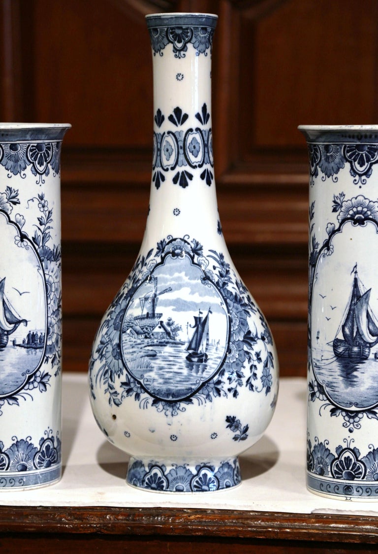 Set of Mid-20th Century Dutch Hand-Painted Ceramic Blue and White Delft ...