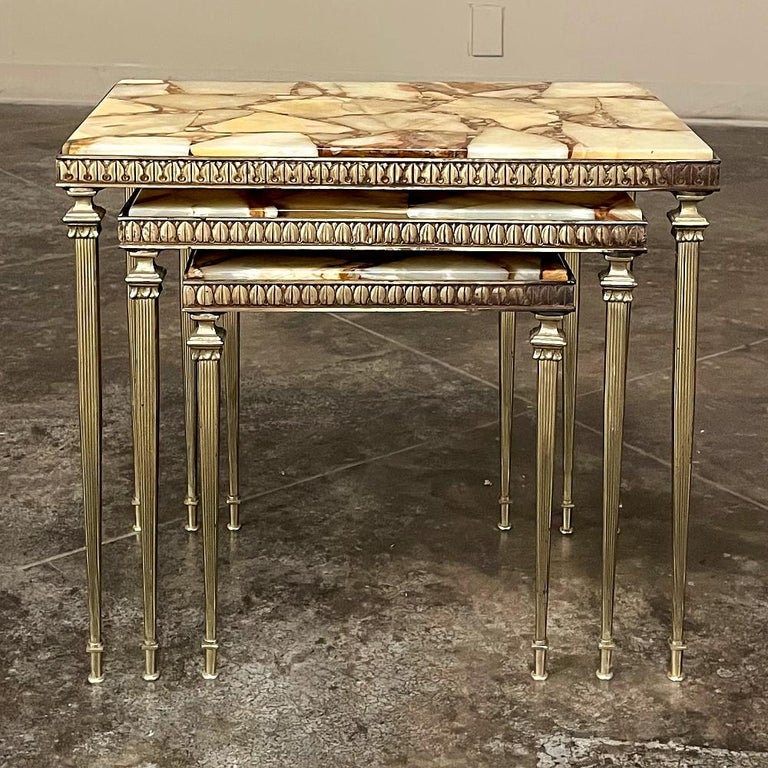 Set of Mid-Century Brass and Marble Nesting Tables For Sale at 1stDibs