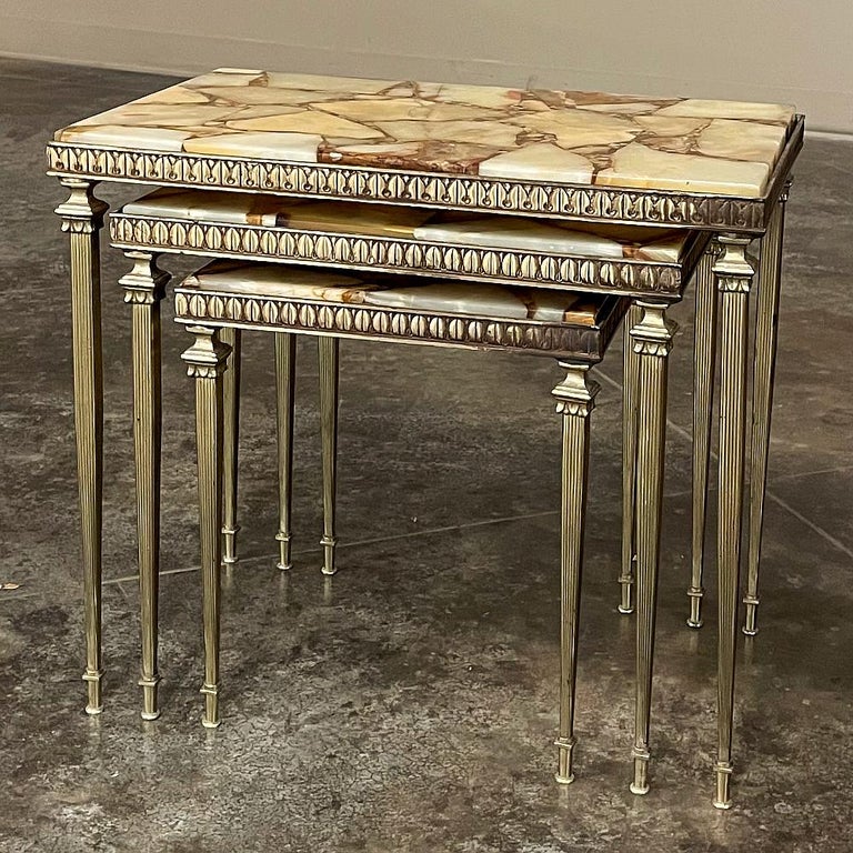 Set of Mid-Century Brass and Marble Nesting Tables For Sale at 1stDibs