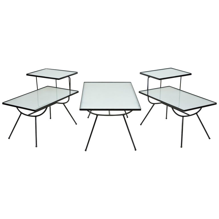 Set of Mid-Century Modern Nelson Style Iron and Glass Tables by Frank ...