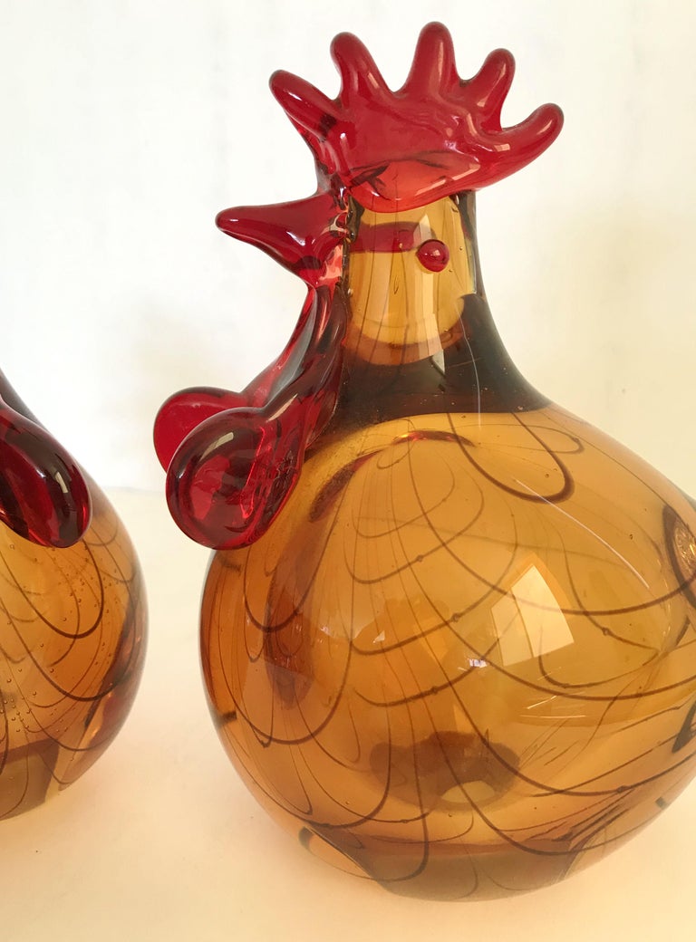 Set of Murano Rooster and Hen Sculptures at 1stDibs